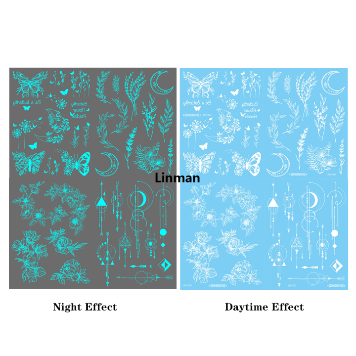 Linman 4pcs Blue Luminous Waterproof Temporary Tattoo Sticker ...