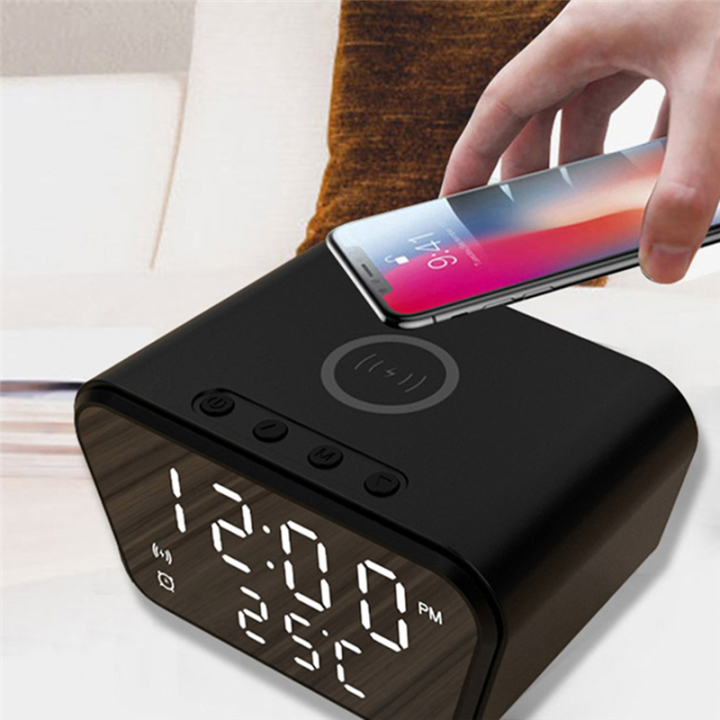 Alarm Clock 15W Intelligent Wireless Charger LED Digital Clock Black ...