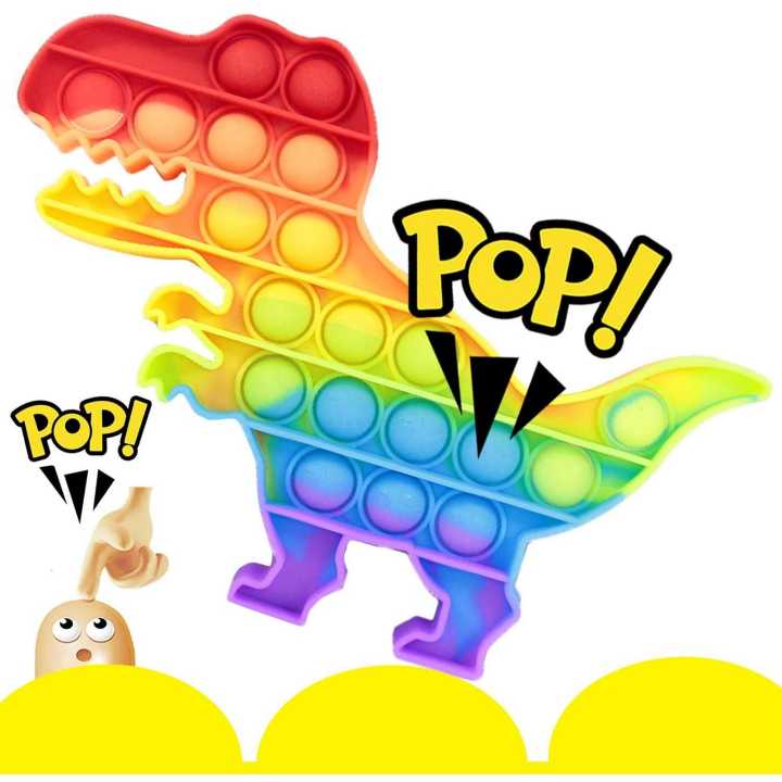 Pop It Fidget Toy Dinosaur Shape Rainbow Pop Sensory Squeeze Poppet Toy ...