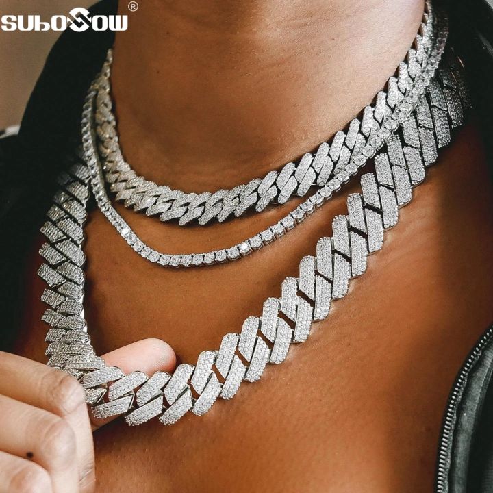 Necklace Cuban Silver/14 Necklace Chain Diamond Claw Ice Chain Men's ...