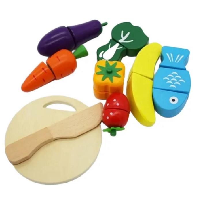 9 Pieces Wooden Kitchen Toys Playsets Pretend Play Including Chopping ...