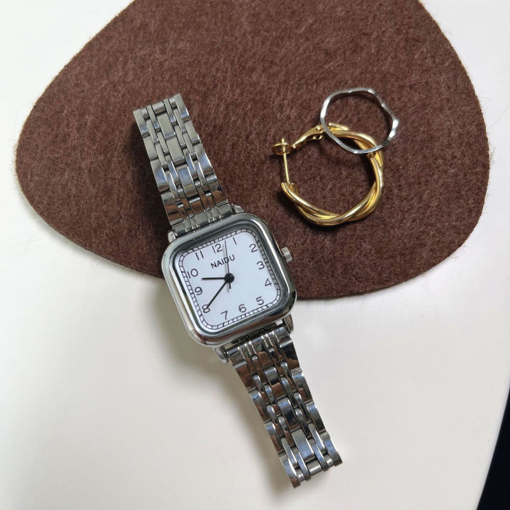 NAIDU Minimalist Cool Style Silver Steel Band Watch for Women Classic ...