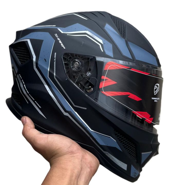 Steelbird Sharp Printed Matt Black Grey Full Face Motorcycle Helmet ...