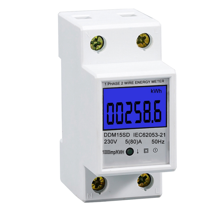 Din-Rail Energy Meter 5-80A LCD Backlight Digital Display Single Phase Electronic Energy KWh ...