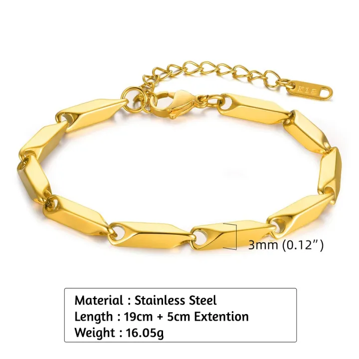 Glamon Gold Bracelet For Men Stainless Steel Men’s Bar Link Chain ...