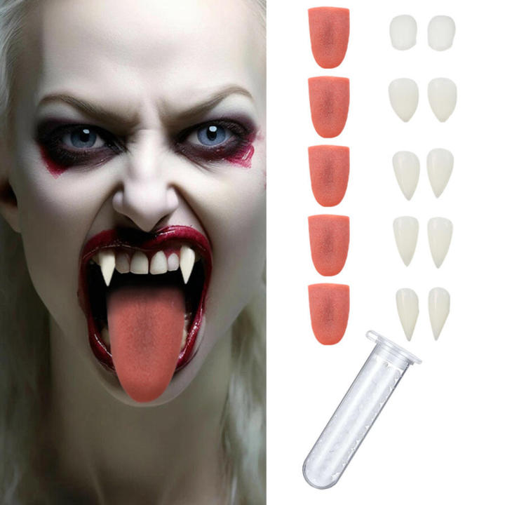 Realistic Tongue Decorative Zombie Teeth Horror Novelty Vampire Teeth ...