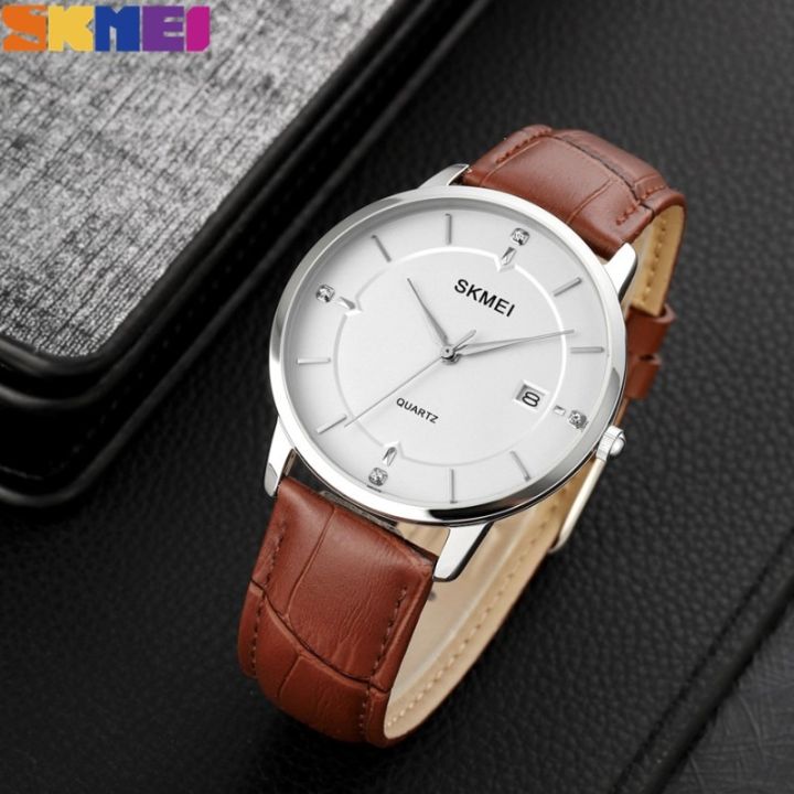 SKMEI 1801 Men's Business Calendar Leather Strap Classic Diamond Quartz ...