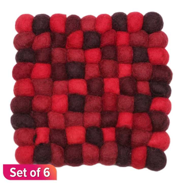 Mix Red Woolen Square Design Plate Coaster 15cm Set Of 6 | Daraz.com.np