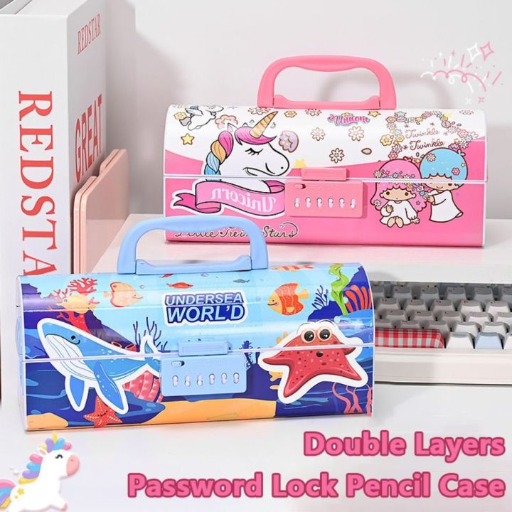 Portable With Password Lock Pen Box Multi-Function Large Capacity ...