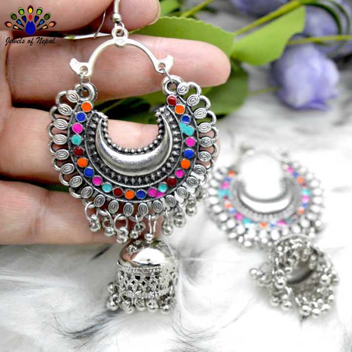 Silver Toned Chandbali Pinjada Drop Earrings - Jewels of Nepal | Daraz ...