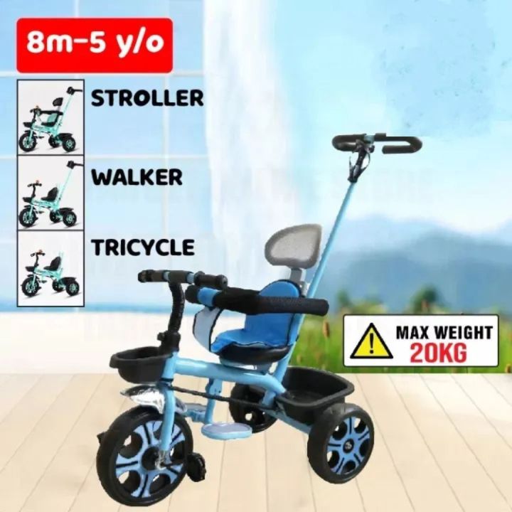 3in1 Baby Tricycle Stroller Walker Push Along with Back Rest - Strollers For Kids | | Daraz.com.np