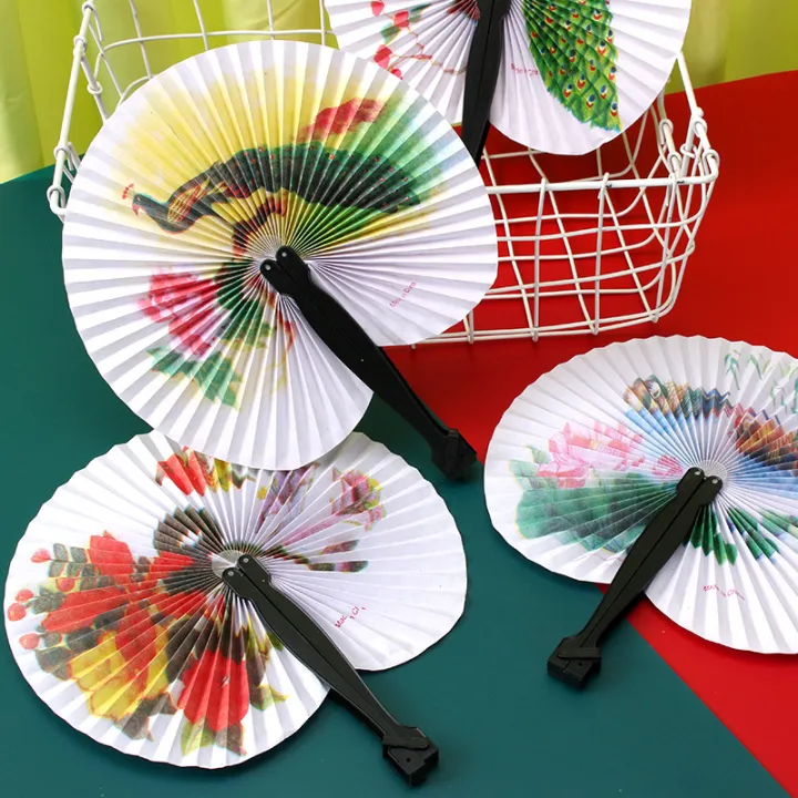 Foldable Paper Fan Retro Windmill Small Round Paper Color Decor Paper ...