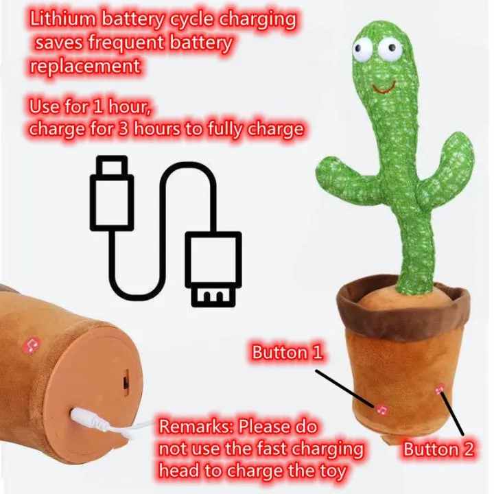 Rechargeable inbuilt Battery Tiktok Dancing Cactus Toy 120 Songs ...