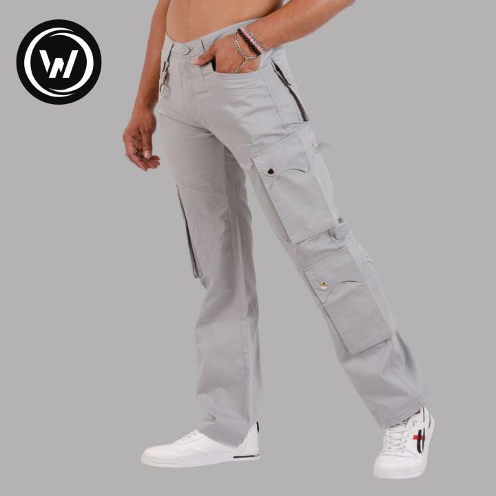 Wraon Light Grey Stretchable Premium Cotton Chichi Cargo Box Pant For ...