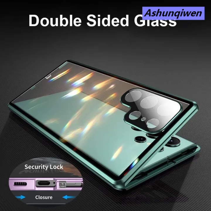 Ashunqiwen 360 Metal Frame Double Sided Glass Snap Lock Magnetic Case ...