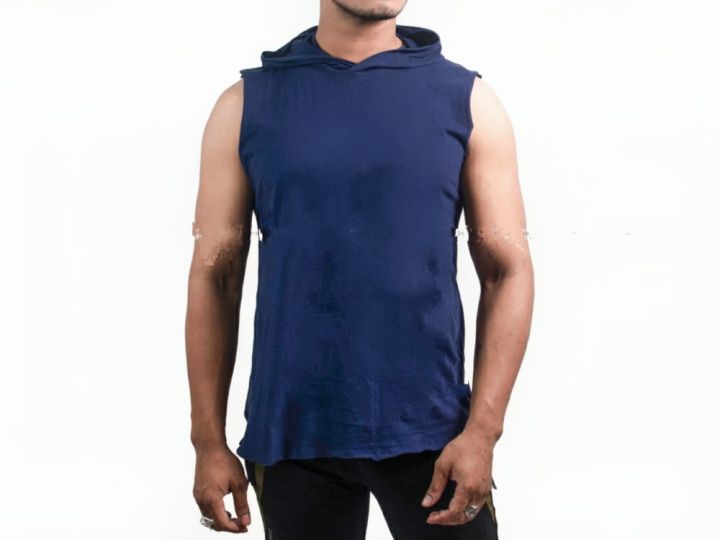 Tank Tops Gym Blue Sando With Hood For Men | Daraz.com.np