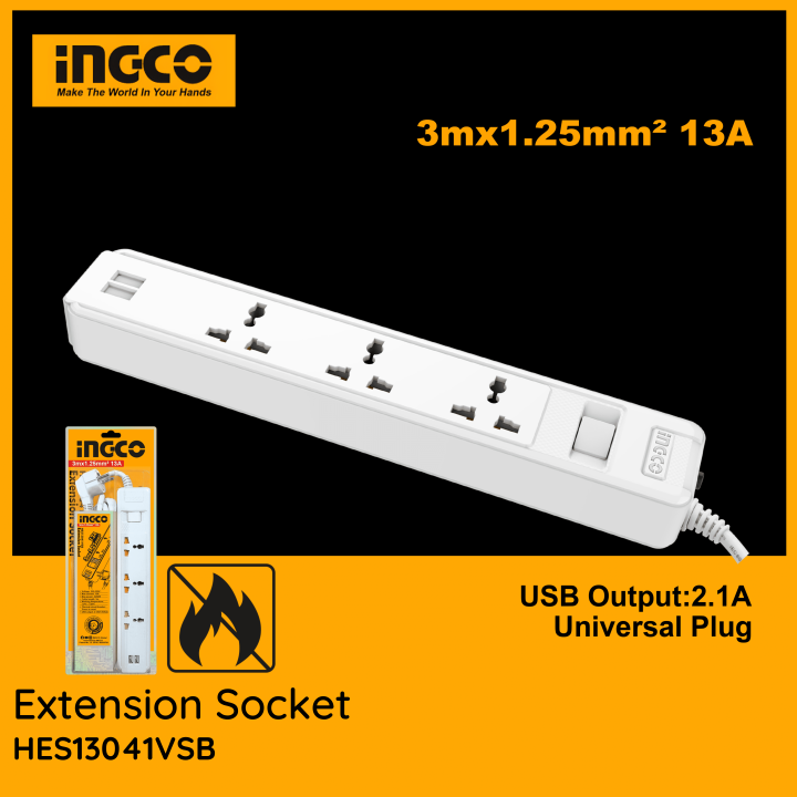 Ingco 3 Way Extension Socket With USB Port HES13041VSB | Daraz.com.np