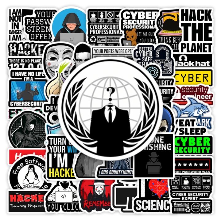 25/50pcs Cybersecurity Hackers Network Security Engineers Firewall Anonymous Stickers for ...