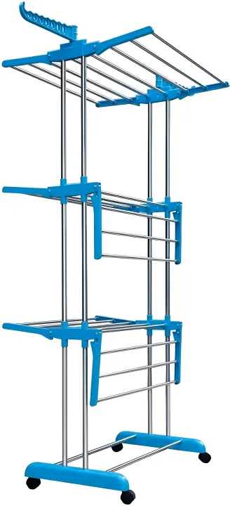 Heavy Duty 2 Polls & 3 Layers Cloth Drying Stand with Braking Wheel ...