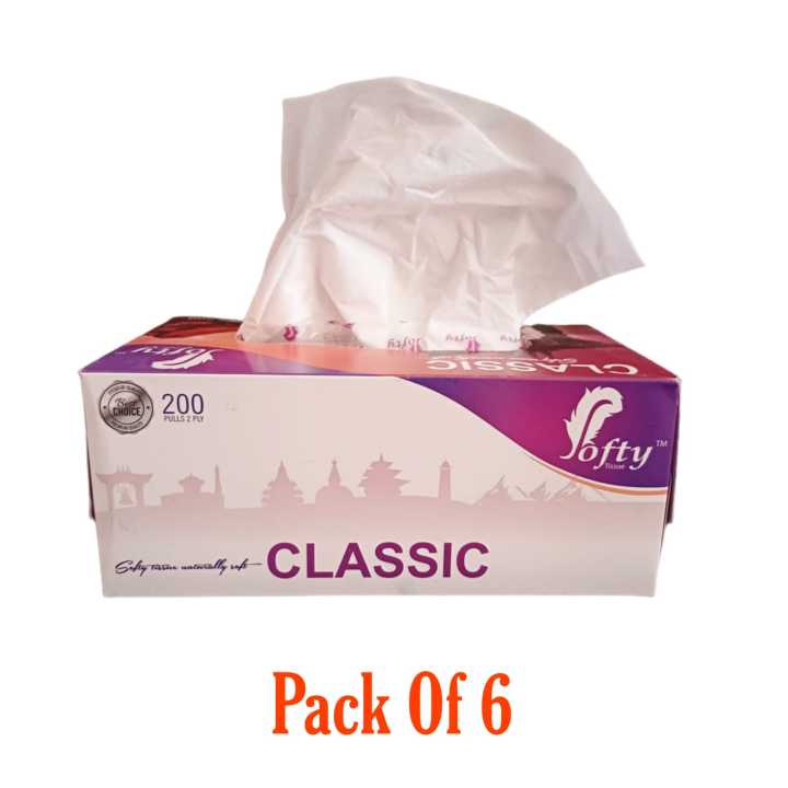 Softy Classic Facial Box Tissue 200 Pulls 400 Sheets - Pack Of 6 ...