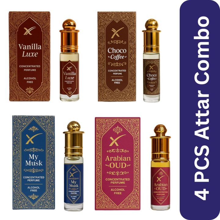 Mount Of Xcel Attar Combo Pack Of 4x6ml - My Musk, Vanilla Luxe, Choco Coffee And Arabian Oud ...