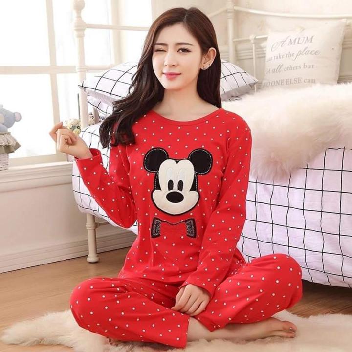 Red Mickey Mouse with Dotted Style Pajama Full Sleeves Night Suit for ...