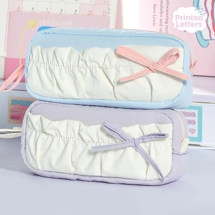 Makeup Cosmetic Storage Ruffle Pen Bag Bow Cloud Stationery Bag with ...