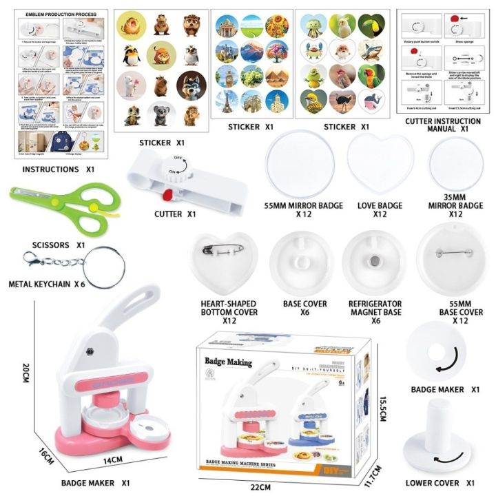 Creative Toy DIY Badge Maker Machine Round Heart Reusable Badge Button ...