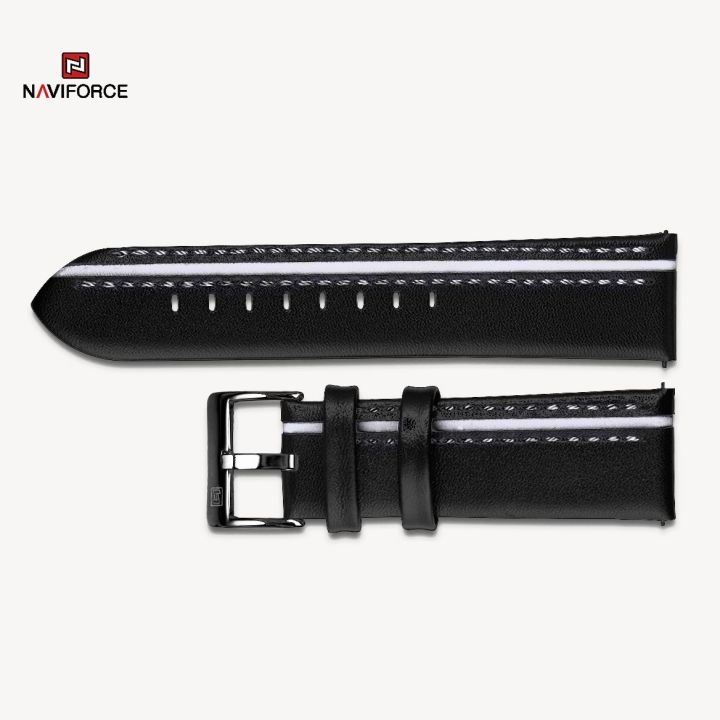 NaviForce Men 24 mm Genuine Leather Watch Strap - Black/white | Daraz ...