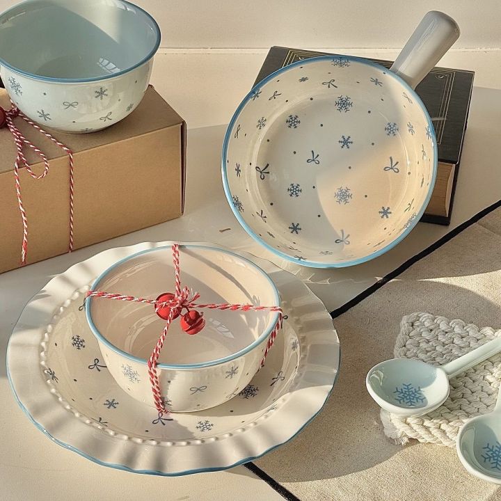 【First Snow】New high-temperature underglaze color ceramic tableware set ...
