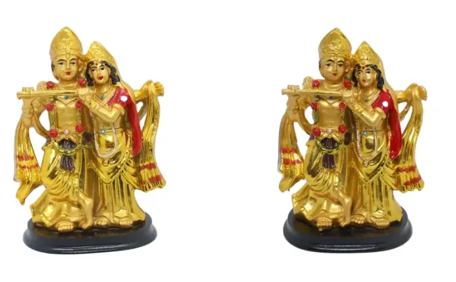 Hand Crafted Standing Radha And Krishna Idol With Flute Hindu God And ...