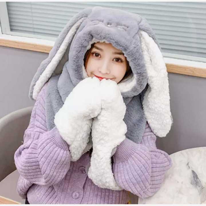 Masala Beads 3 In 1 Super Long Rabbit Ear Cap Muffler Mitten Cap
