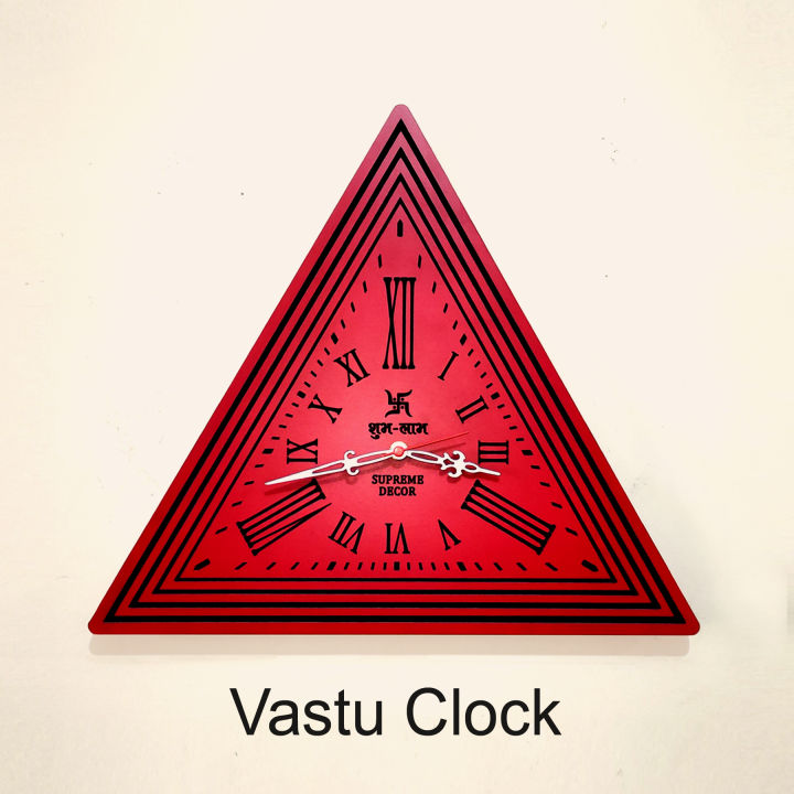 Vastu Clock in Roman - Wooden Triangle Clock - Good Luck Clock for ...