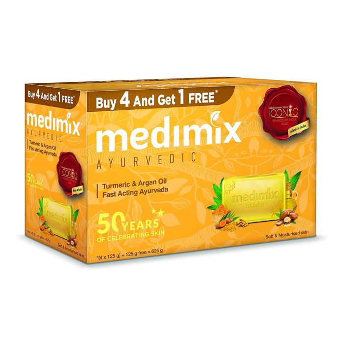 MEDlMIX Ayurvedic Turmeric & Argan Oil Bathing Bar, 125 g (4 + 1 Offer ...