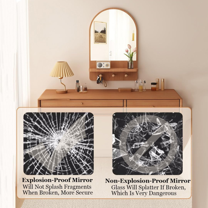 Domed Mirror Shelf Wooden Frame Wall Mirror Arched Wall Mount ...