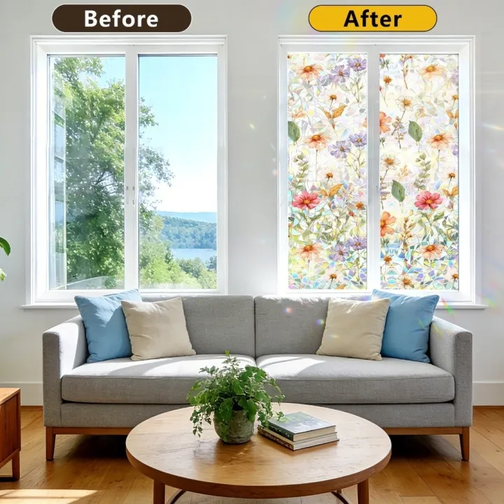 Decorative 45x200cm Decorative Window Film PVC Floral Stained Glass ...
