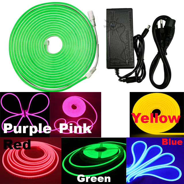 12V 5M DIY Cuttable Neon LED Strip Light With Adaptor, Flexible ...