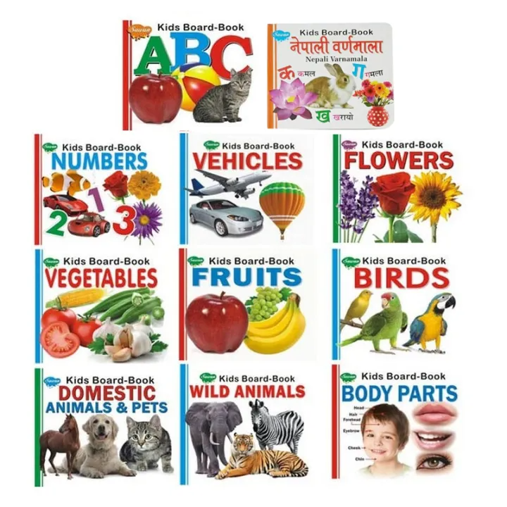 Kids Board Book Set ABC, Nepali, Numbers, Vehicles, Flowers, Vegetables ...