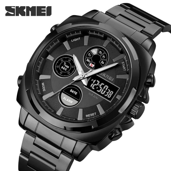 Skmei 1673 Business Dual Display Men Watch Stainless Steel ...