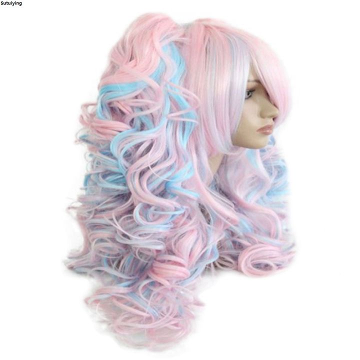 Sutuiying HAIRJOY Women 70cm Long Blue Mixed Pink Wavy Braided 2 ...