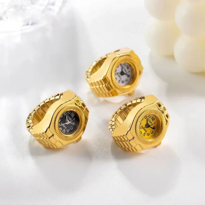 【EleganceWorld】Ring Hand Gold Watch Electronic Watch Mini Ultra Finger ...