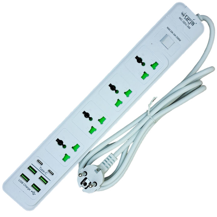 Urja Q5U-2M Surge Protector Extension Multiplug with 4 AC Outlets, 4 USB & 2 PD Type-C Ports ...