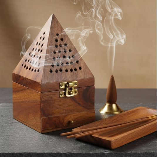 Wooden Pyramid Dhoop Stand - Sheesham Wooden Sambrani & Incense Holder ...