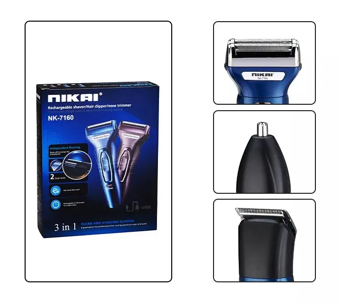 NIKAI 3 In 1 Multifunctional Rechargable Professional Shaver/Hair ...