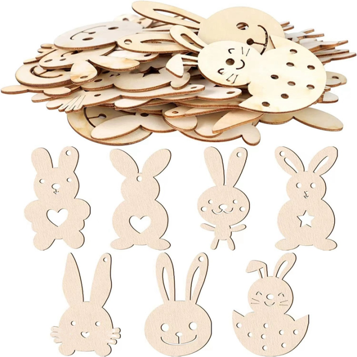70PCS Unfinished Blank Wood Cutout Wooden Easter Bunny Shaped Wooden ...