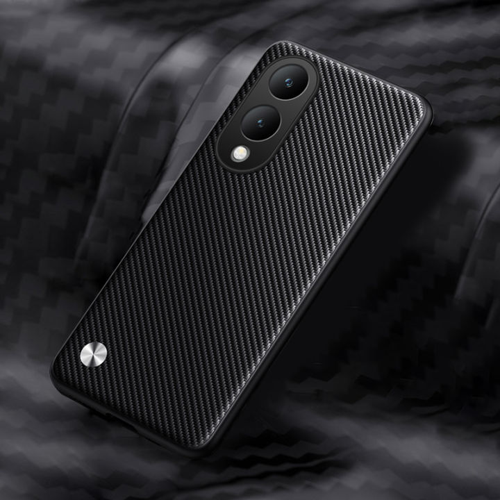 Vantime Case For Vivo Y17s 4g Matte Carbon Fiber Pu Leather Shockproof