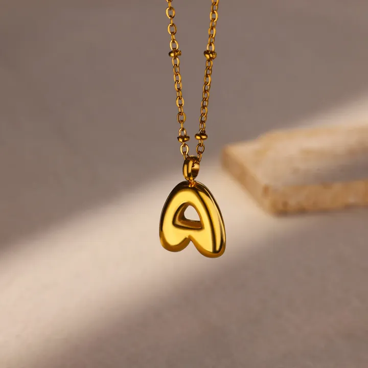 Stainless Steel Initial Letter Necklaces For Women Gold Color Alphabet ...