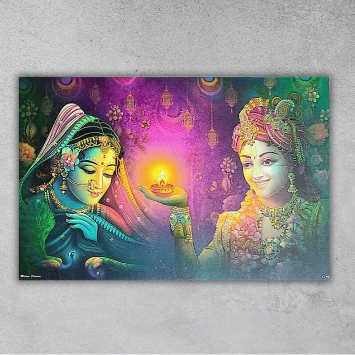Sparkle Textured Religious Radha And Krishna Canvas Wall Painting ...