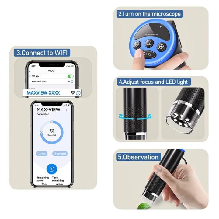 Wireless Digital Microscope,50X-1000X Magnification Wi-Fi Camera ...