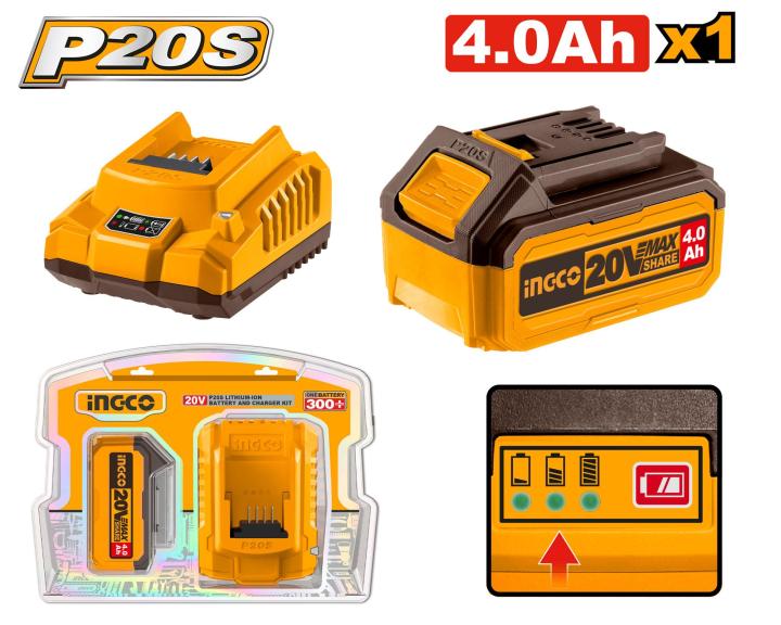 Ingco Combo 4.0Ah Lithium-ion Battery Kit With 1pc Charger For All Tool ...